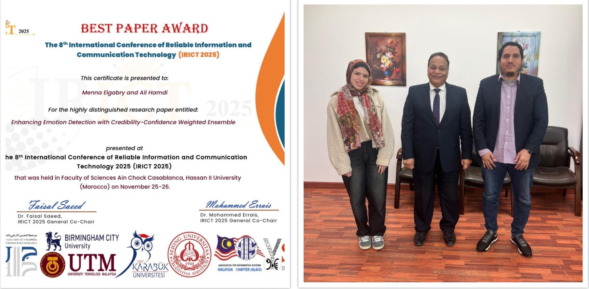 “Best Paper Award” at the IRICT 2025 Conference – October University ...